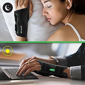 MUELLER Sports Medicine Green Fitted Wrist Brace, Wrist Pain Relief Support for Men and Women, Ideal for Carpal Tunnel, Tendinitis, Arthritis, Right Hand, Black, Large/X-Large