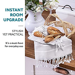 WETCAT Turkish Hand Towels with Hanging Loop (20 x 30) - Set of 2, 100% Cotton, Soft - Pre Washed Boho Farmhouse Kitchen Towels - Unique Decorative Hand Towels for Bathroom (Light Grey)