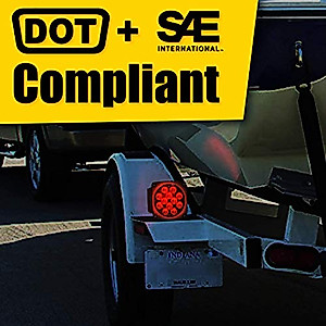 MAXXHAUL 70205 Trailer Light Kit - 12V All LED, Left and Right Waterproof Submersible for Trailers, Boat Trailer Truck Marine Camper RV Snowmobile, Red