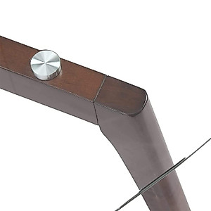 Anzezhong Triskele End Table, Walnut Minimalist Round Coffee Table, Mid Century Side Table with Tempered Glass Top Walnut Wood Legs (Medium)