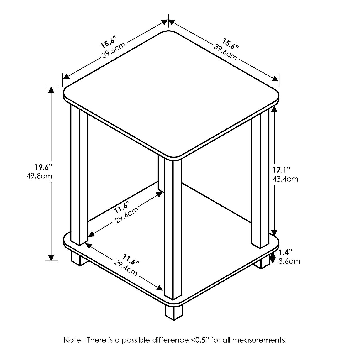 Furinno Just 3-Tier End Table and Simplistic Set of 2 End Table Bundle (2-Pack)