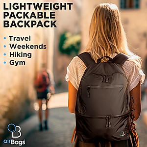 AirBags 25L Packable Back-pack, Ultra Lightweight-Day-pack for the Gym, Carry On Back-pack, Water Resistant Foldable-Bag, Traveler Hiking-Gift, Back-pack for Traveling, Outdoor Collapsible Back-pack