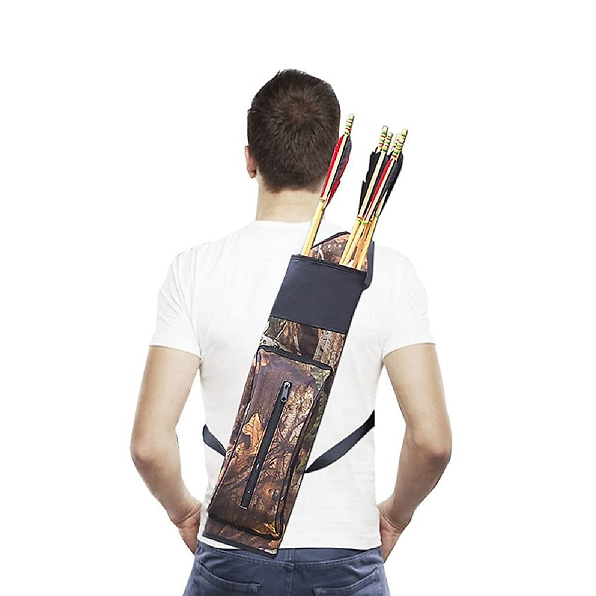 UNISTRENGH Archery Back Arrow Pot 3 Point Harness Waterproof Quiver, Arrow Holder Shoulder Bag for Hunting Shooting (Camouflage)