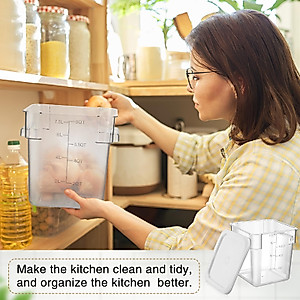 FoldTier 2 Pieces Square Food Storage Containers Polycarbonate Clear food Container with Lid Commercial Storage with Graduations for Commercial Kitchen Dough Marinating Meat(White,8 Qt)