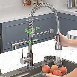 Geobella Kitchen Faucet with Pull Down Sprayer, Commercial Industrial Modern Single Handle Spring Copper Faucets for Kitchen Sink, Chrome