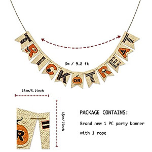 AVOIN Trick or Treat Banner No DIY Required Chevron Polka Dot Spider Web Bat Pumpkin Witch Hat, Rustic Pennant Decoration for Halloween Party Doorway Mantels Wall