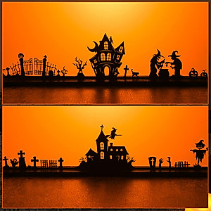 Amyhill 2 Pcs Halloween Metal Table Decorations 15.8 Inch Silhouette Haunted House Cemetery Signs Black Spooky Halloween Witch Cauldron Ghost Detachable Tabletop Centerpiece Decor for Home Table Shelf