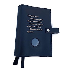 Black Deluxe Triple NA Book Cover for The Basic Text (6th Ed), It Works, How and Why and Living Clean with Serenity Prayer and Medallion Holder.