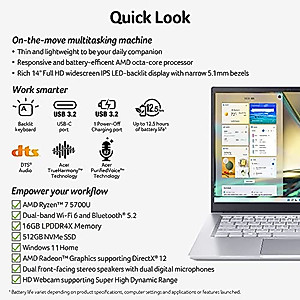 Acer Swift 3 SF314-43-R6NE Laptop | 14" Full HD IPS | AMD Ryzen 7 5700U Octa-Core Processor | AMD Radeon Graphics | 16GB LPDDR4X | 512GB SSD | Wi-Fi 6 | Fingerprint Reader | Backlit KB | Windows 11