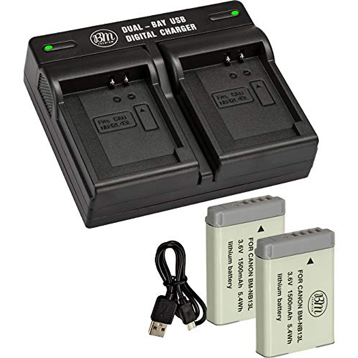 BM 2-Pack of NB-13L Batteries and Dual Battery Charger for Canon PowerShot SX740 HS, G1 X Mark III, G5 X, G5 X Mark II, G7 X, G7 X Mark II, G7 X Mark III, G9 X, G9 X Mark II, SX620 HS, SX720 HS Camera