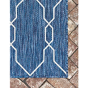 Unique Loom Outdoor Trellis Collection Area Rug - Links Trellis (9' x 12' Rectangle, Blue/ Ivory)
