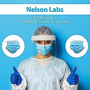 SKYPRO 50PCS Medical Grade Classic Masks, Adult 3 Ply Disposable Blue Face Masks with Elastic Ear Loop Filter Efficiency Greater than 99% Breathable