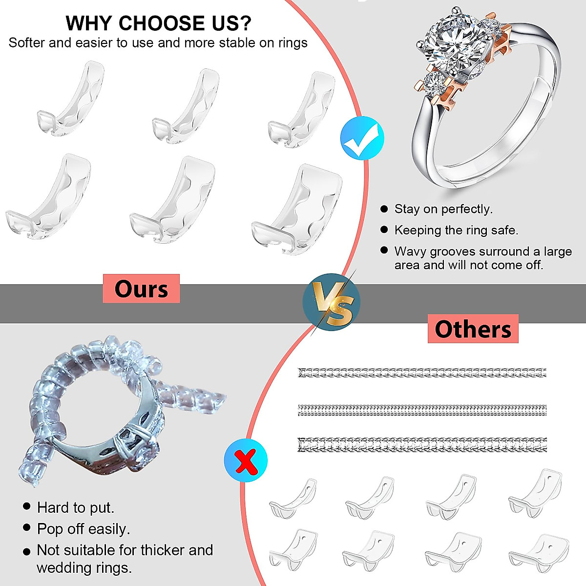 Ring Sizers for Loose Rings Ring Guards for Loose Rings Fit Any Rings, Invisible Ring Size Adjuster Never Sliding Off and Spinning