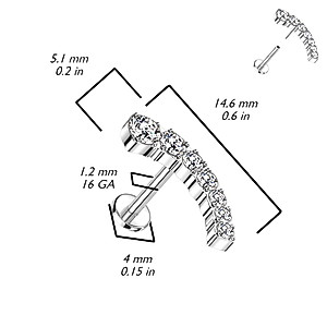 16GA F136 Implant Grade Titanium Threadless Push-in Descending CZ Crystal Curved Top Flat Back Stud (Clear)