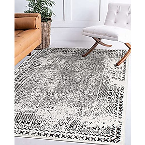 Rugshop Bohemian Distressed Border Stain Resistant High Traffic Living Room Kitchen Bedroom Dining Home Office Area Rug 5'x7' Black