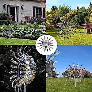 Wind Spinners for Yard and Garden，Windmills for The Yard Garden,Pinwheels for Yard and Garden,Garden Decor for Outside,Metal Yard Art (2 PCS -Silver)