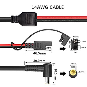 GINTOOYUN DC7909 Male Elbow to SAE Plug Power Cord 14AWG DC7.9mmx0.9mm Right Angle 90-Degree Male to SAE Male Plug Power Cord, for Solar Panels, RV, Portable Charging Station,(2 PCS)
