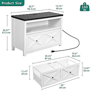 YITAHOME Wood File Cabinet with Charging Station, Drawer Filing Cabinet Cart, Farmhouse Nightstand Printer Stand for Home Office, Bedroom, Living Room, Entryway, Black & White