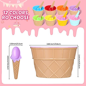 Didaey 60 Pack Ice Cream Bowls Spoons Set Plastic Ice Cream Cups Cartoon Candy Color Ice Cream Bowls Kit Dessert Sundae Frozen Yogurt Bowls for Kids DIY Baking Summer Holiday Birthday Party Supplies