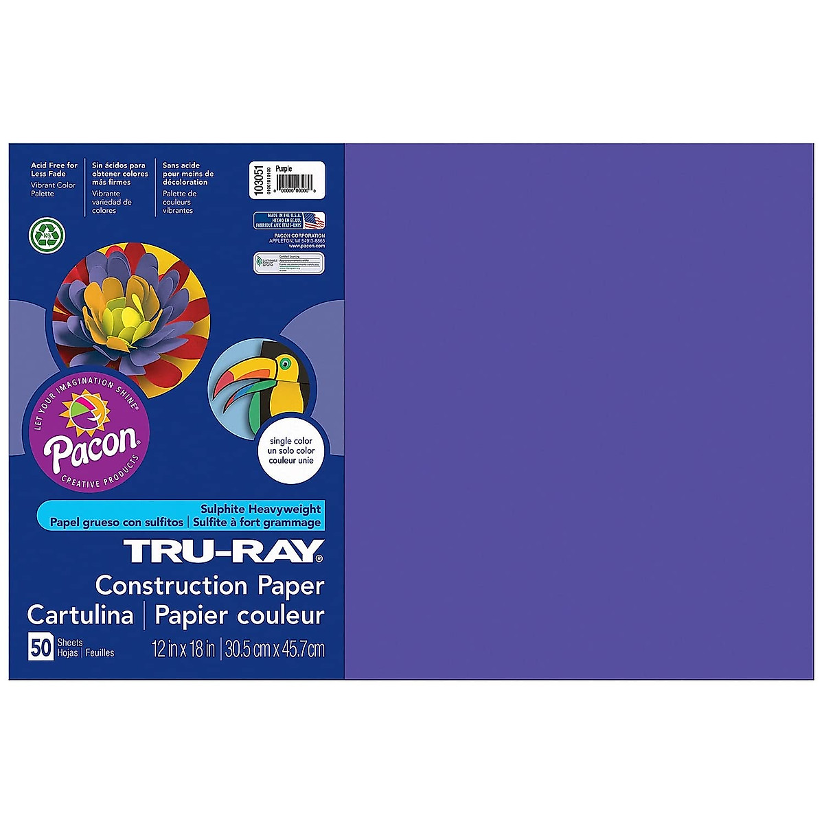 Tru-Ray® Construction Paper, Purple, 12" x 18", 50 Sheets Per Pack, 5 Packs