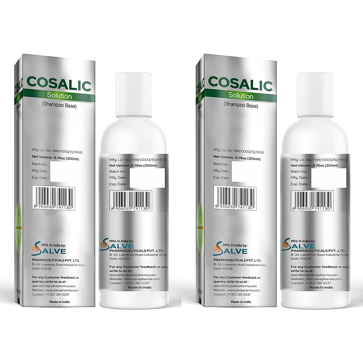 Cosalic Coal Tar and Salicylic Acid Solution Dandruff Free Shampoo with Salicylic Acid for Dry Scalp, Itch Relief, Psoriasis & Seborrheic Dermatitis - 6.8 Fl Oz(Pack of 2)