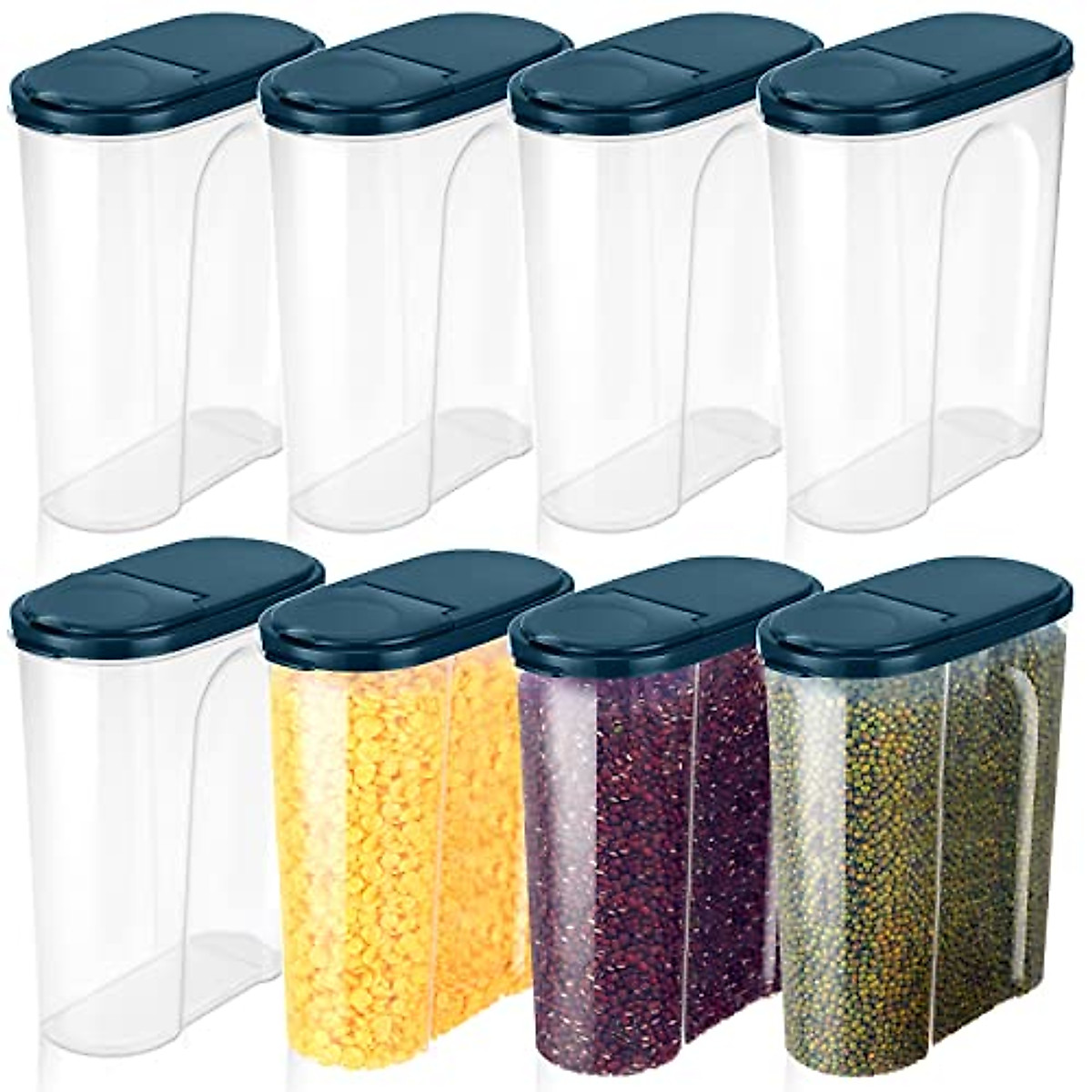 8 Pcs Cereal Containers Storage Set Airtight Food Storage Container with Lid 2.4 L/ 81fl oz Plastic Pantry Organization Canisters Bulk for Kitchen Rice Cereal Flour Sugar Snacks Dry Food (Dark Blue)