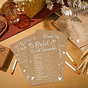 145 Pieces Rustic Kraft Bridal Shower Bachelorette Games Bridal Shower Games Set Include Wedding Games Cards and Pencils for Bride and Groom Bachelorette Party Wedding Shower Party Favor