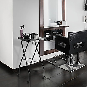 Saloniture Rolling Salon Coloring Tray - Folding Hair Stylist Color Cart with Drawer and Magnetic Bowls, Black