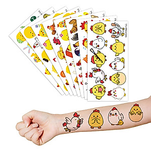 Chicken Temporary Tattoos Sticker for Kids 8 Sheet (80 Pcs) Yellow Farm Themed Birthday Party Decorations Supplies Favors Gifts Ideas for Girls Boys Baby Showers Cute Fake Tattoo Classroom Reward