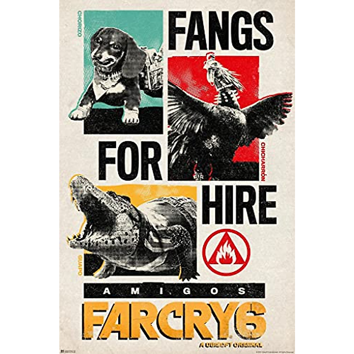 Laminated Far Cry 6 Fangs For Hire Chorizo Guapo Chicharron Video Game Gaming Gamer Far Cry Merchandise Collectibles Collectors Edition Far Cry Merch Far Cry 6 Poster Dry Erase Wall Art 24x36