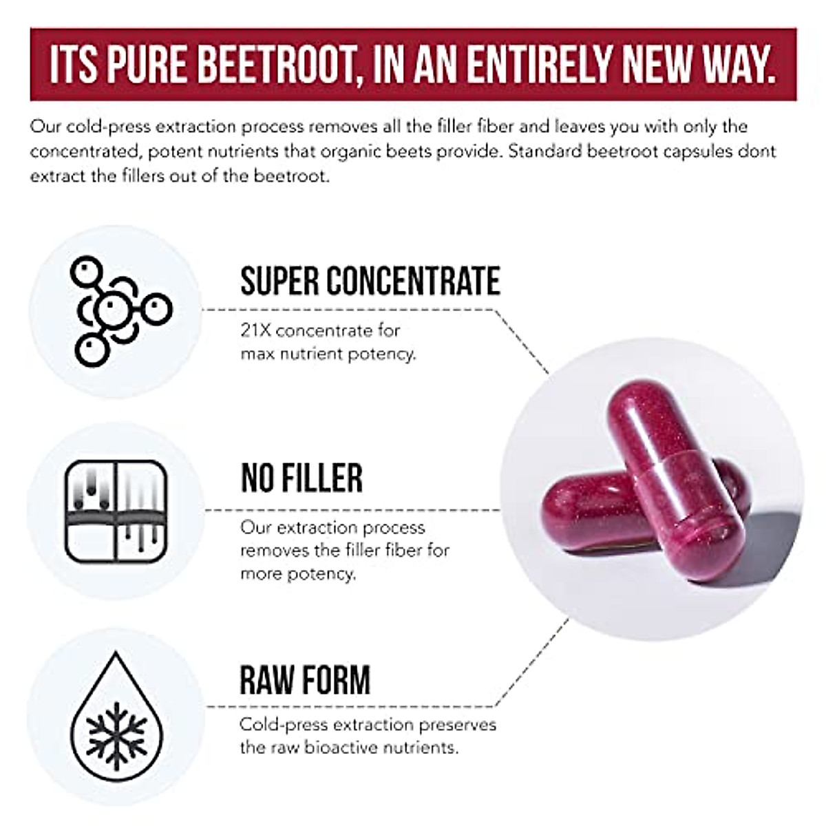 BioBeet® Max Strength Beet Root Capsules - 21:1 Concentrate, Each Serving Derived from 28,350 mg Organic Beetroot - Absorption Enhancement with BioPerine® Black Pepper Extract (60 Capsules)