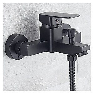 JEMITA Bathtub Hot and Cold Mixing Water Faucet Sink Spray Double Shower Head Deck Mounted Basin Mixer Taps Home Improvement Drop Ship (Color : Black)