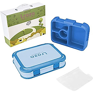 LROZA Leakproof Kids Lunch Box | 4-Compartment Bento Box for Kids | BPA-Free | School Lunch Container for Boys Girls | Children Travel On-the-Go Meal and Snack Packing Containers, BLUE-1