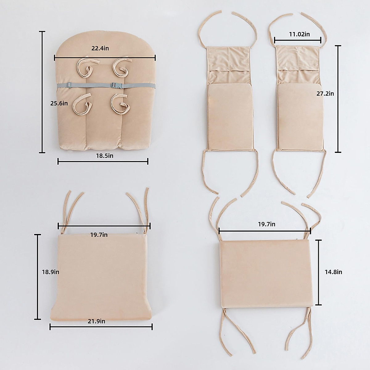 LUXMARS Glider Rocker Replacement Cushions with Storage, 5 PCS, Soft Velvet Cotton Thickened Washable, Universal for Glider Rocking Chairs Beige