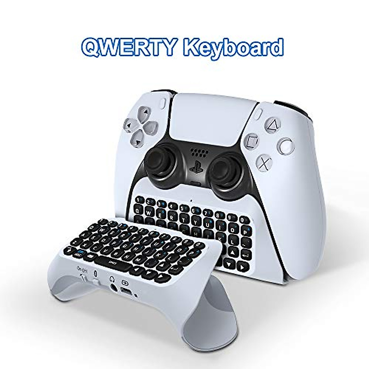 Donop Wireless Bluetooth Keyboard for PS5 Controller, Built-in Speaker & 3.5mm Audio Jack (White)