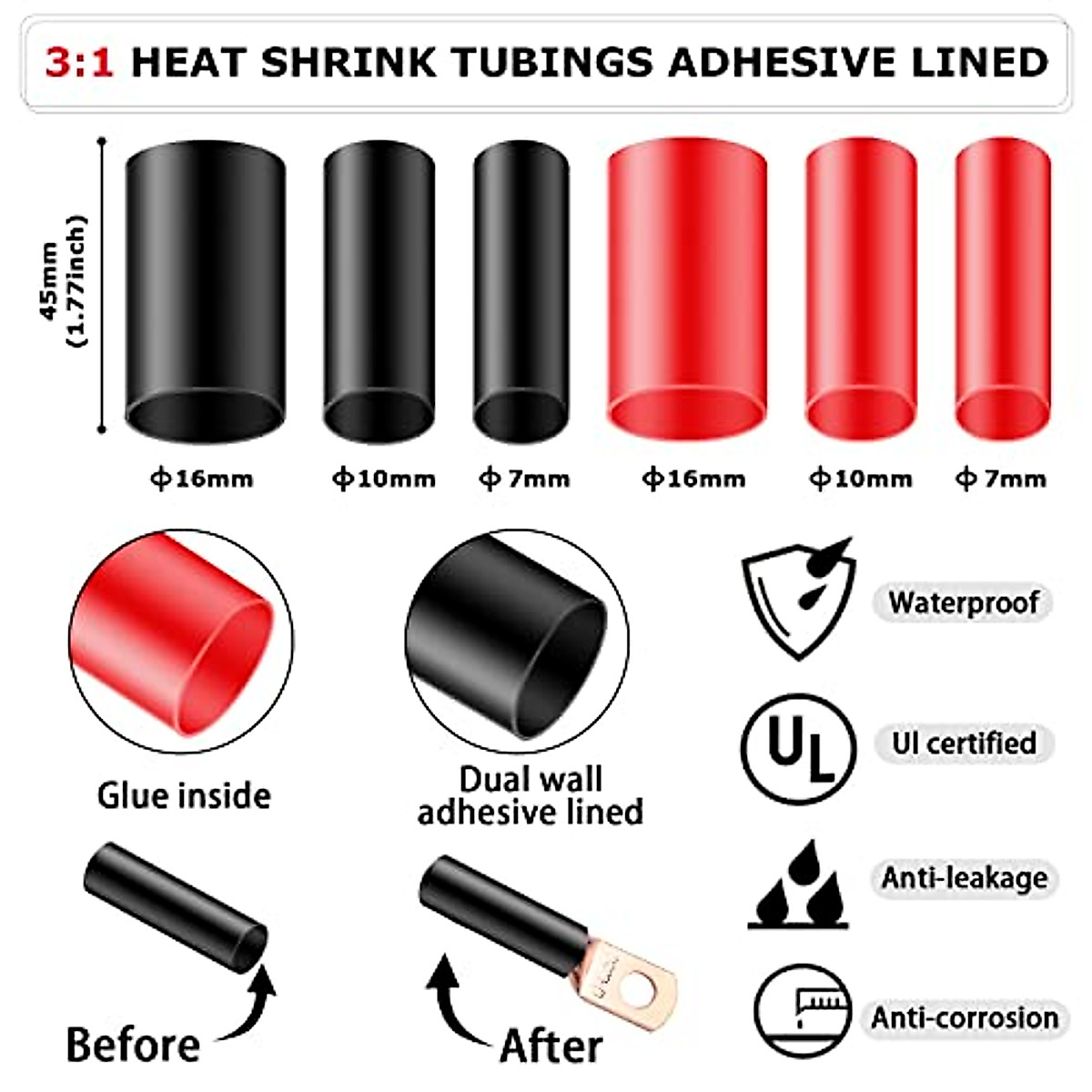 Sieral 400 Pcs Copper Wire Lugs with Heat Shrink Set, AWG2 4 6 8 10 12, 200 Battery Cable Ends Rings Terminal Connectors Tubing Assortment Kit,