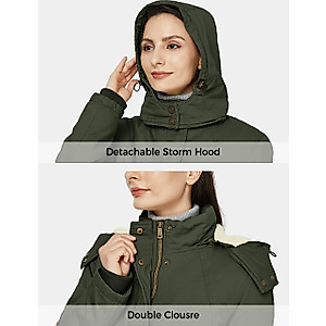 WenVen Women's Warm Fleece Lined Jacket Cotton Hooded Coat (Army Green, L)