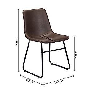 CangLong Faux Leather Armless Dining Chairs with Black Metal Base Faux Leather Bucket Seat, (2 PCS 18" inch), PU Brown