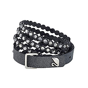 SWAROVSKI Power Collection Women's Bracelet, Wrap Strand Bracelet with Dark Gray Alcantara Fabric Band with Dark Gray Crystals and Adjustable Closure