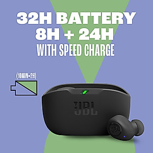 JBL Vibe Buds - True Wireless Earbuds, Smart Ambient, VoiceAware, Up to 32 total hours of battery life with speed charging, Water and dust resistant, JBL Deep Bass Sound (White)