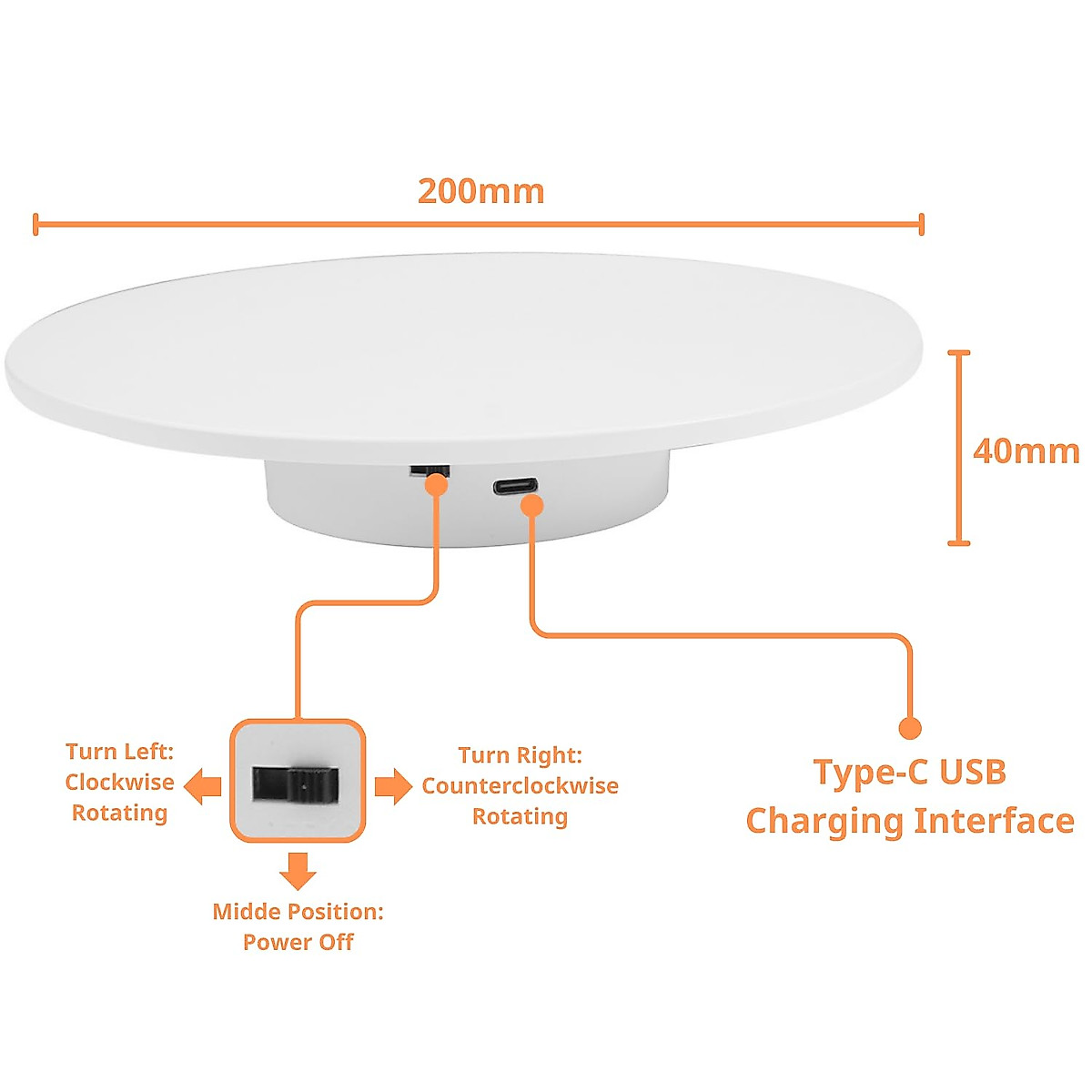 fotoconic 7.87 Inches/20cm Motorized Rotating Display Stand, 360 Electric Rotary Turntable Base Lazy Susan, Load-Bearing 11Lbs, for Photography Crafts Jewelry Toy Collectible Display (ND200C)