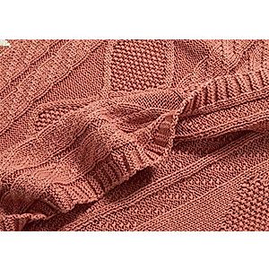 GunziStreet Luxurious Pure Cotton Knitting Throw Blanket Houndstooth Thousand-Bird Pattern Splicing Nordic Style Soft Warm Home Decor for Bed Couch Bedroom (Red Ruby, 51x63)