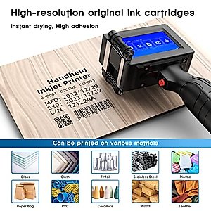 BESHENG Handheld Inkjet Printer JS12H2 Inkjet Coder Printing Height 0.08-1 Inch with Quick-Drying Ink Portable Handheld Printer with 4.3" Touch Screen for Date/Barcode/Label/Logo/QRcode Any Surface