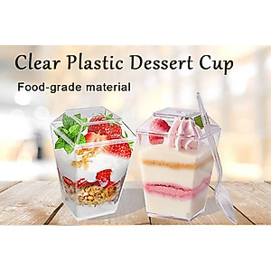 BEGA HOME Dessert Cups - 5oz 50 Cups, 50 Lids and 50 Spoons - Great for Parfaits, Pudding, Yogurt, & Mini Treats - Small Clear Plastic Cups, Yogurt Parfait Cups with Lids & Spoons