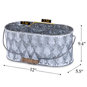 NIKKY HOME Galvanized Metal Caddy with 6 Compartments, Farmhouse Utensil Holder Rustic Utensil Caddy Carry-All Serveware Picnic Caddy Multipurpose Storage Bin with Handle - 12 x 5.5 x 9.5 inches