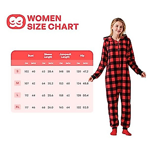 Giggling Getup Christmas Fleece Plaid Pajamas Jumpsuits Adult, Christmas Women Hoodie Full Zipper Pajamas-XL Red