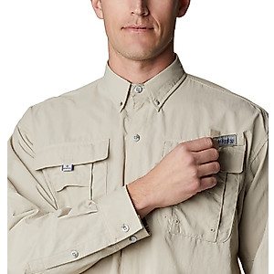 Columbia Men's PFG Bahama II Long Sleeve Shirt, Breathable, UV Protection, Fossil/Realtree Edge, Large