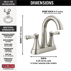Delta Faucet Esato Centerset Bathroom Faucet Brushed Nickel, Bathroom Sink Faucet, Drain Assembly Included, SpotShield Brushed Nickel 25897LF-SP