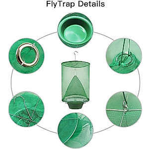 2/8 Set Ranch Fly 𝐓𝐫ap - Reusable Fly 𝐓𝐫ap with 𝐁𝐚it Tray Upgraded Fly 𝐂𝐚𝐭cher Cage Effective Fly Bag for Indoor Outdoor Hanging Family Farms,Stable,Garden,Orchard,Park,Restaurants (2Set)