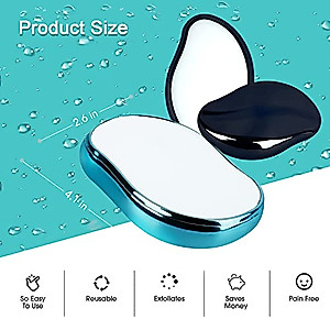 2 Pcs Crystal Hair Eraser for Women and Men Reusable Crystal Hair Remover Portable Magic Painless Exfoliation Hair Removal Tool Washable Magic Hair Eraser for Back Arms Legs(Blue & Black)